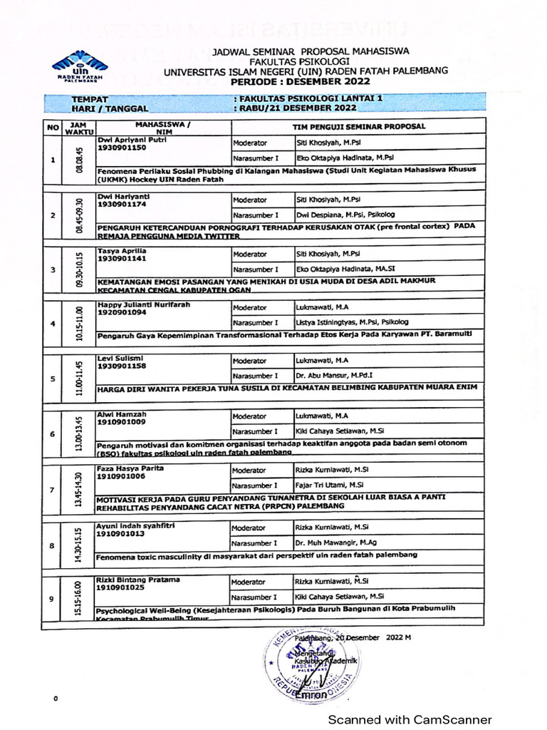 Jadwal Seminar Proposal | PDF