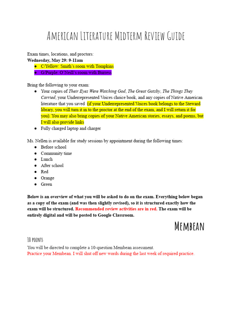 American Lit Midterm Exam Guide | PDF