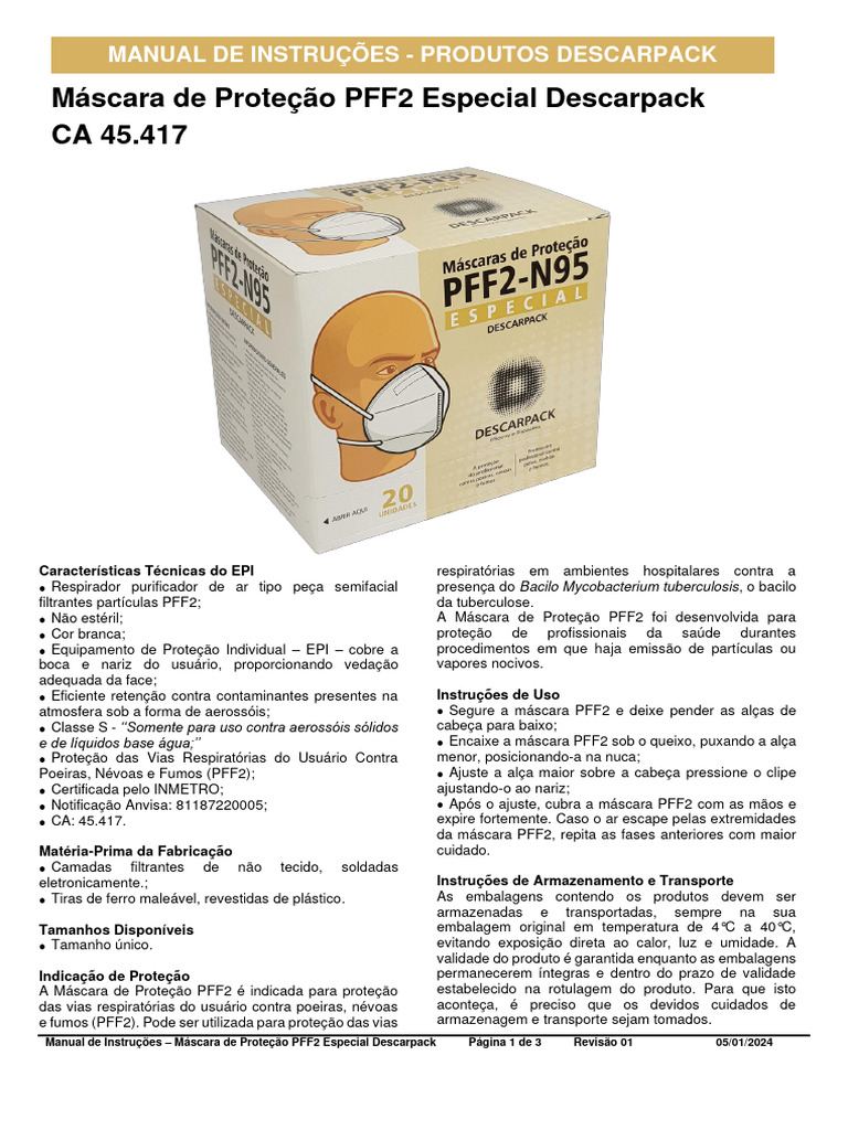 Manual de instruções - Máscara PFF2 Especial - 45.417 | PDF | Embalagem ...