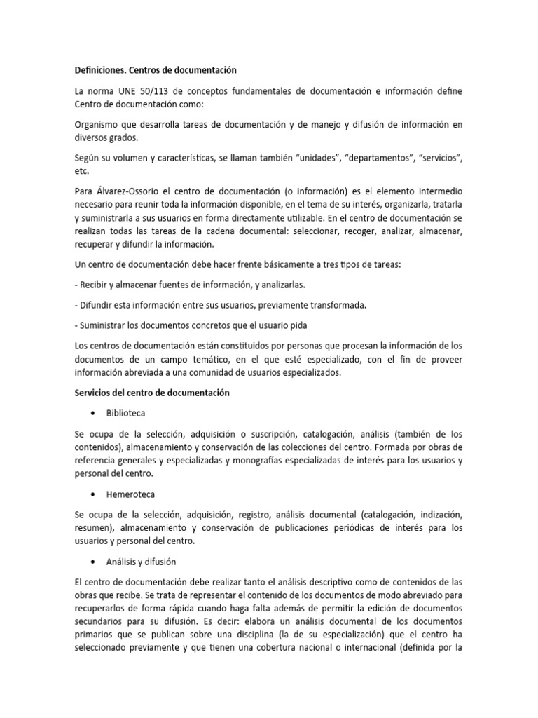 Centros de Documentación Definición y Servicios-1 | PDF | Documento | Bases de datos