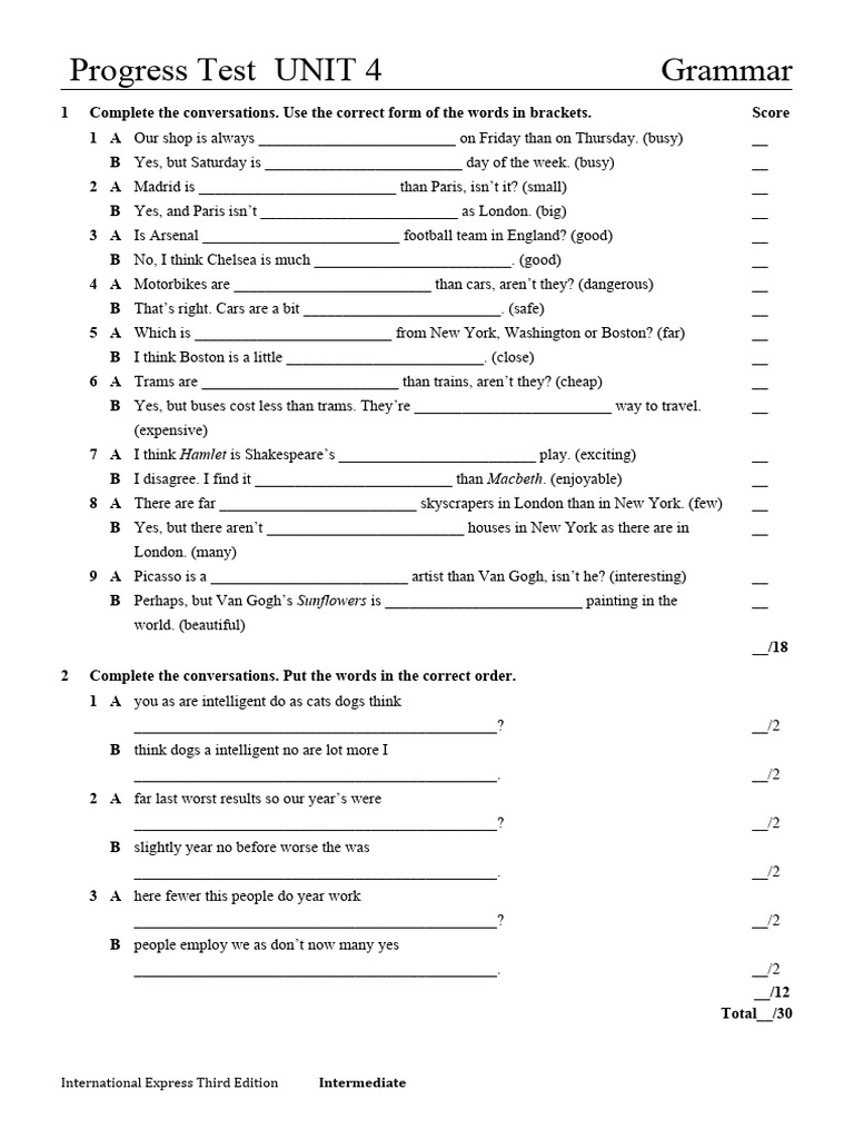 Progress Test UNIT 4: Grammar & Vocabulary | PDF