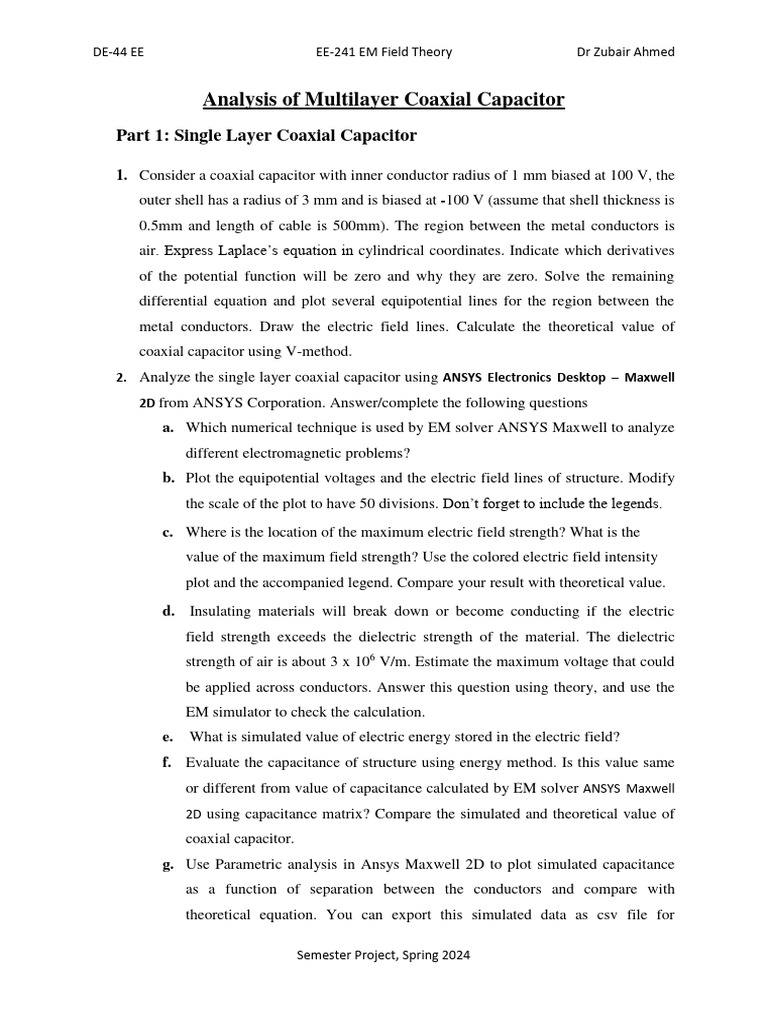 EMFT Project - Multilayer Coax Cap | PDF | Coaxial Cable | Capacitance