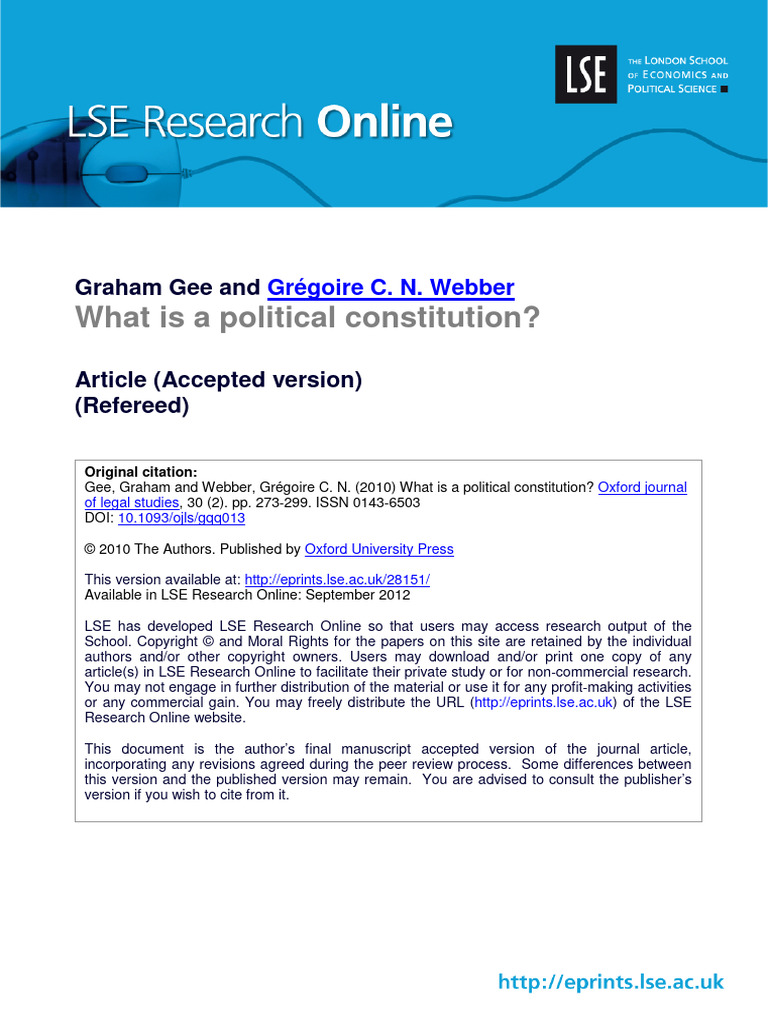 GEE AND GREGORY - What Is A Political Constitution (Lsero) | PDF ...