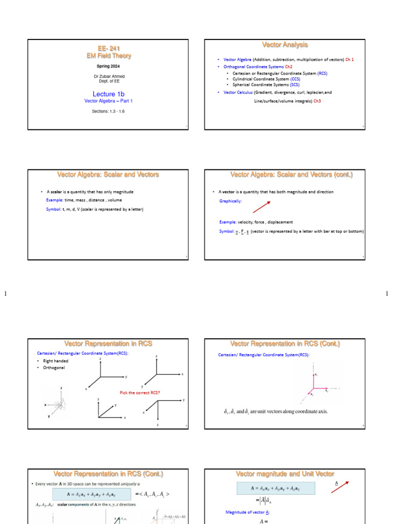 lecture1b Vector Algebra- Part1 | PDF | Euclidean Vector | Vector Calculus