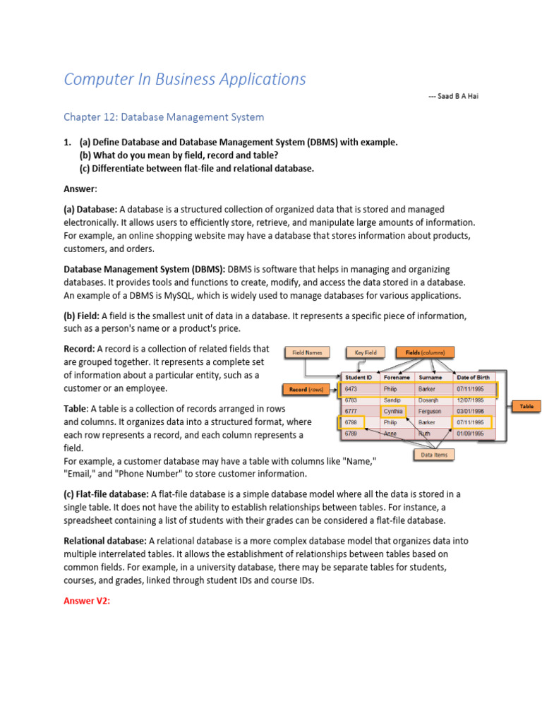 Computer in Business Applications 3rd Semester 2nd Phase | PDF | Databases | Relational Database