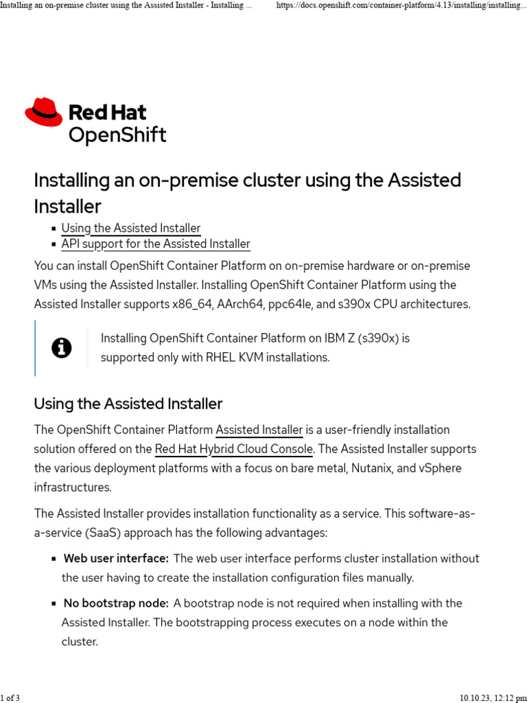 Installing an on-premise Cluster Using the Assisted Installer ...