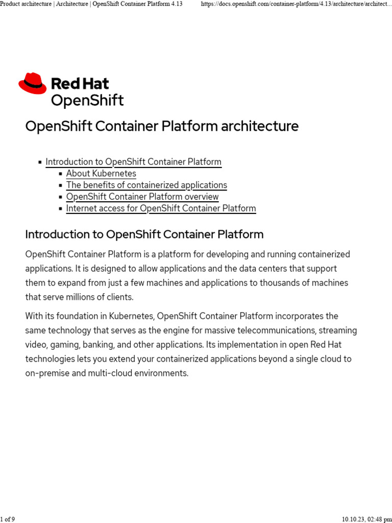 Product Architecture Architecture OpenShift Container Platform 4.13 | PDF | Cloud Computing ...