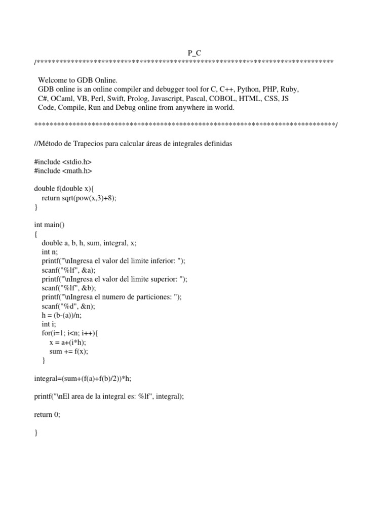 Trapezoidal and Simpson's Rule in C | PDF | Software Engineering | Computer Programming
