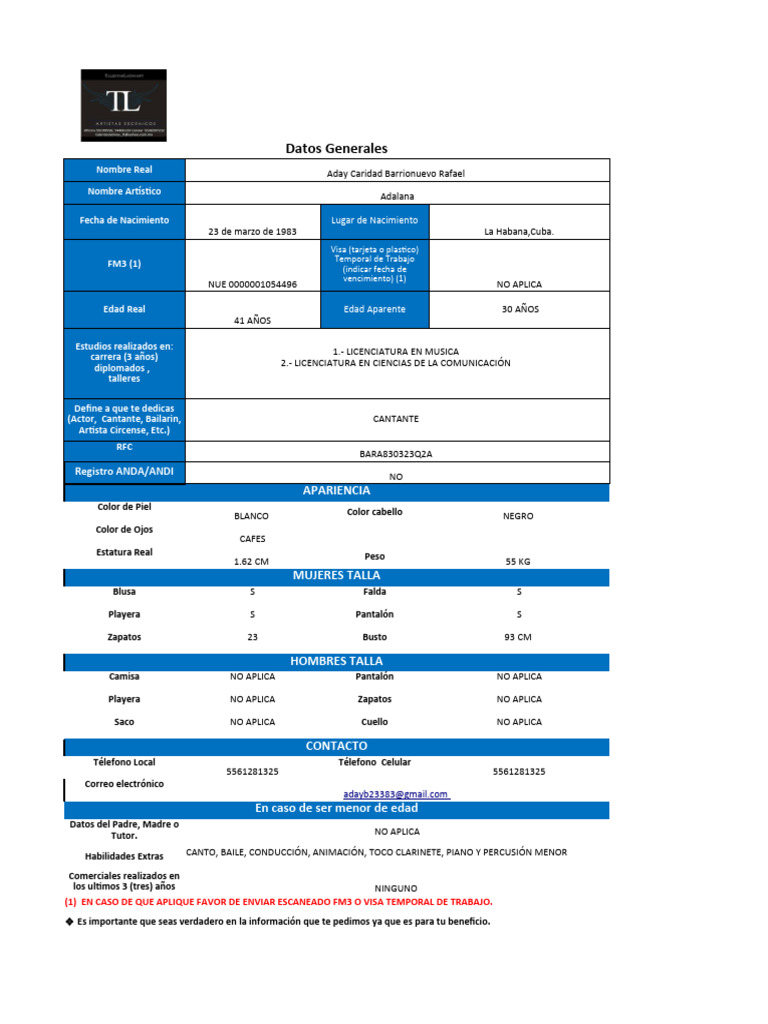 Formulario Talentos Ft | PDF