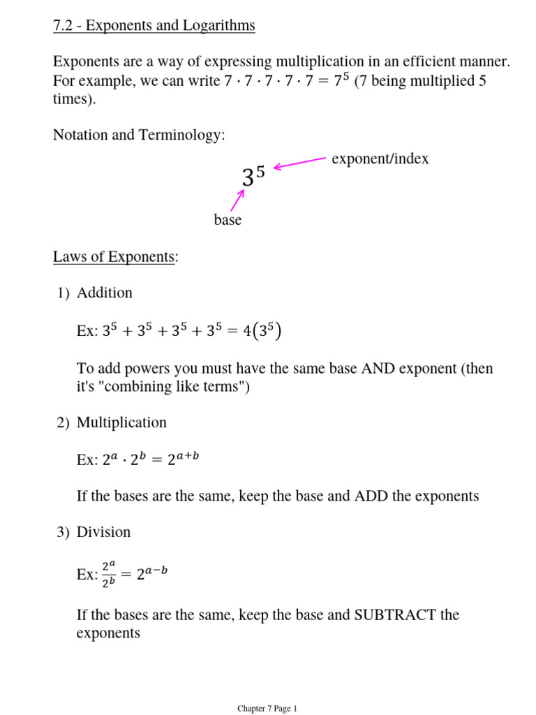Exponents & Logarithms Guide | PDF | Exponentiation | Logarithm
