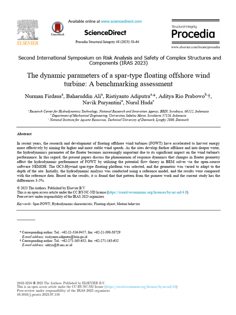 The Dynamic Parameters of A Spar-Type Floating Offshore Wind | PDF | Fluid Mechanics | Fluid ...