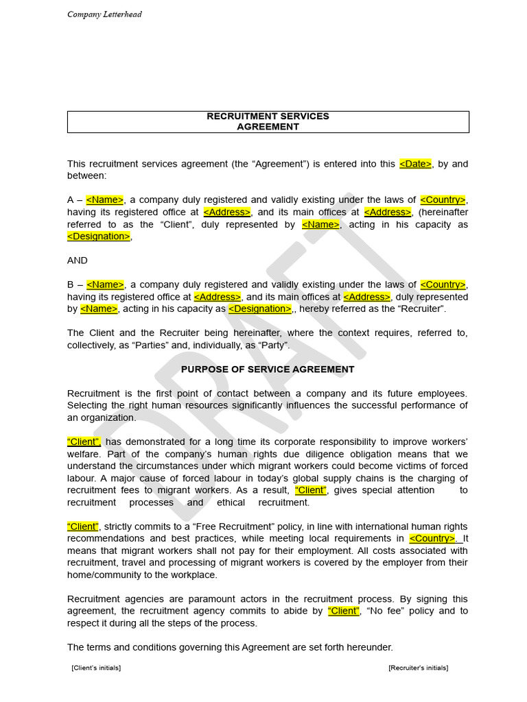 Recruitment Services Agreement Template | PDF | Recruitment | Employment