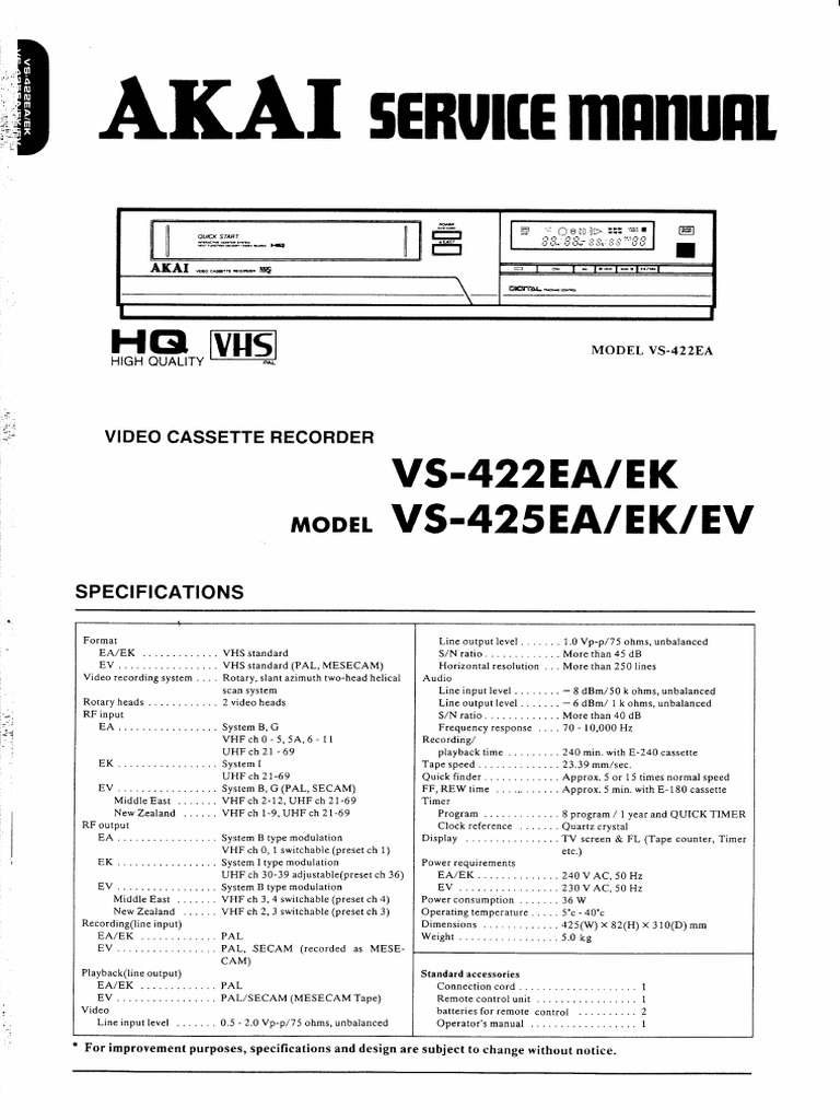 Akai Vs-422ea Ek Vs-425ea Ek Ev Full SM | PDF