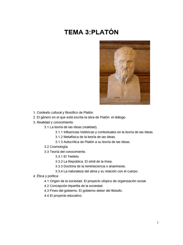 TEMA 3 PLATÓN | PDF | Platón | Conocimiento