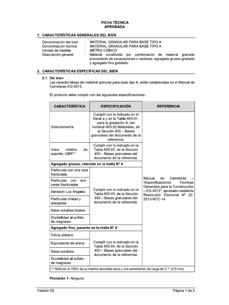 Ficha Tecnica Material Granular para Base Tipo A | PDF