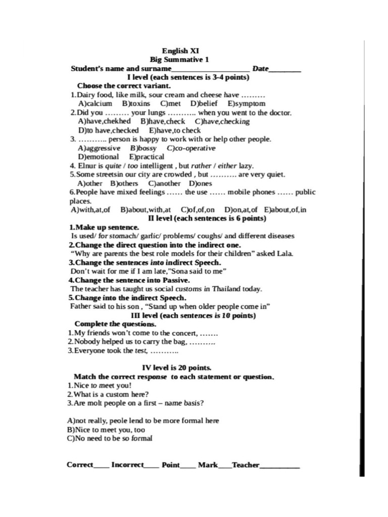 11ci Sinif BSQ 1 | PDF