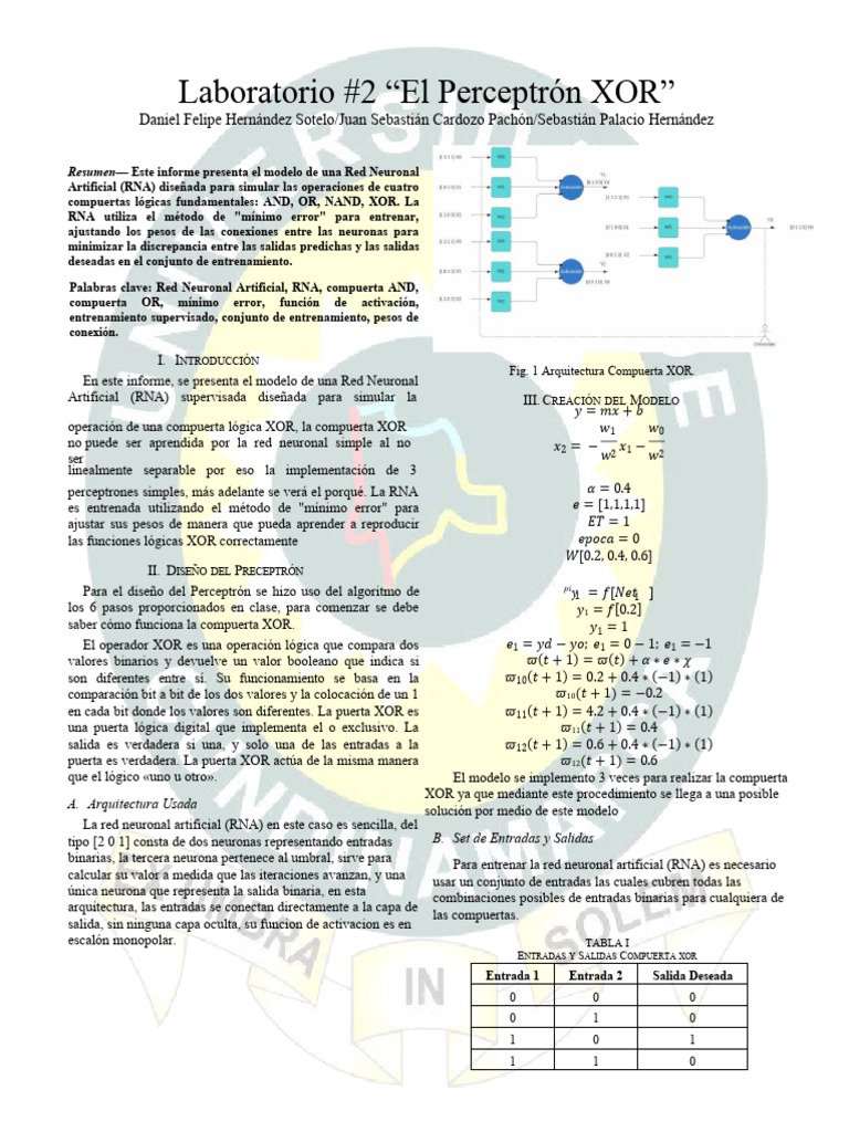 Laboratorio #2 El Perceptrón XOR | PDF | Puerta lógica | Red neuronal ...