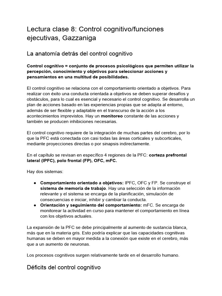Control Cognitivo y Funciones Ejecutivas | PDF | Memoria de trabajo ...