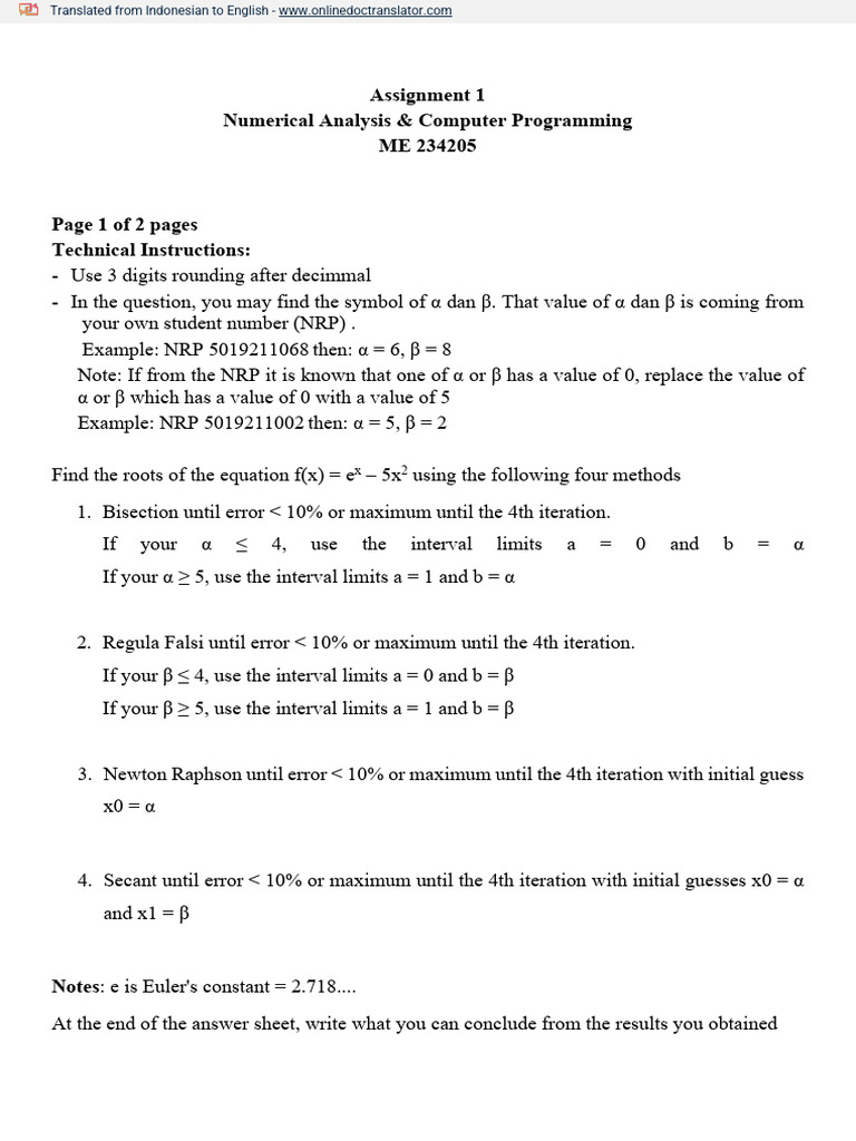 Numerical Analysis Assignment Guide | PDF