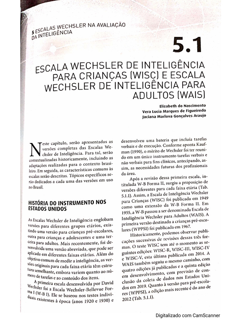 Escala Wechsler de Inteligência para Crianças (WISC) e Escala Wechsler ...