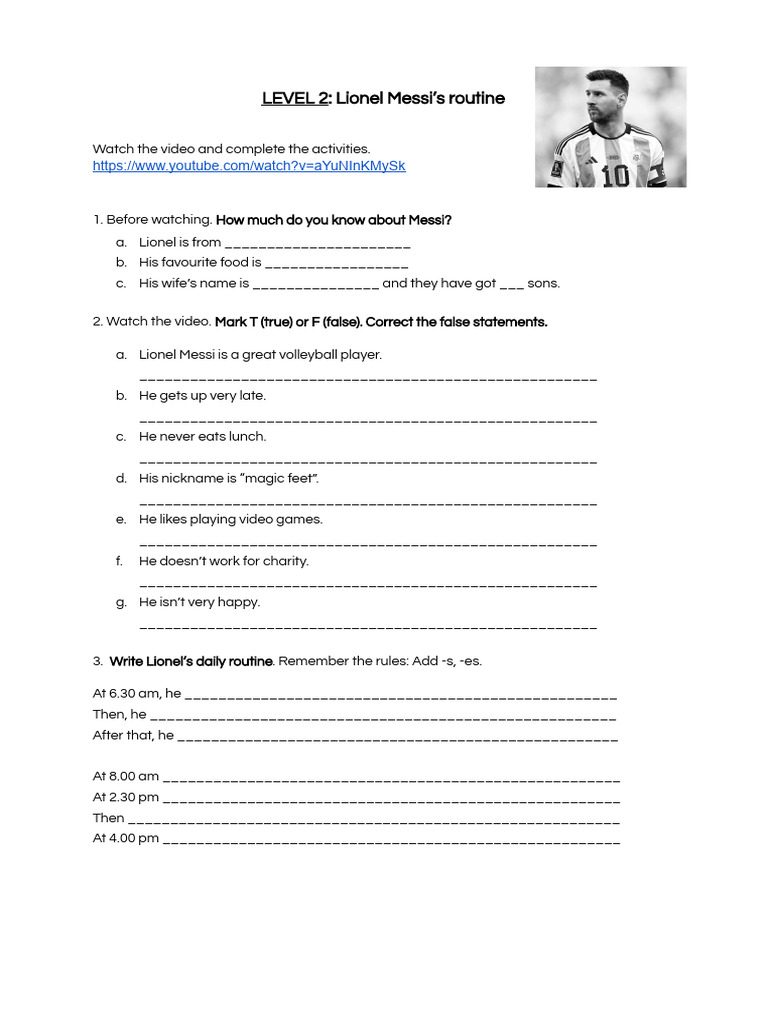 LEVEL 2 - Lionel Messi's Routine | PDF | Social Science