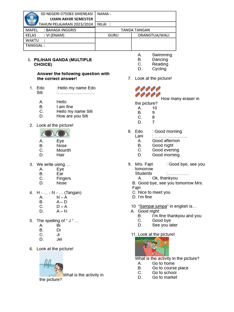 Soal Uas B. Inggris KLS 6 | PDF | Language Arts & Discipline