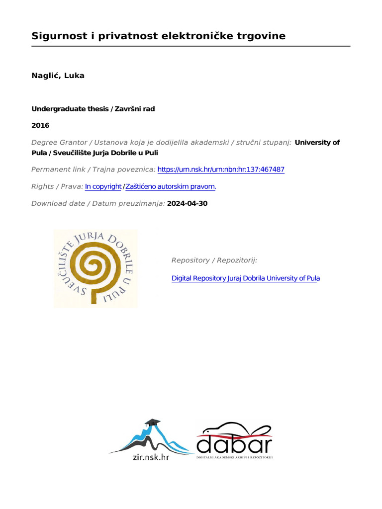 Naglic - Luka - Unipu - 2016 - Zavrs - Sveuc ODLIČAN | PDF