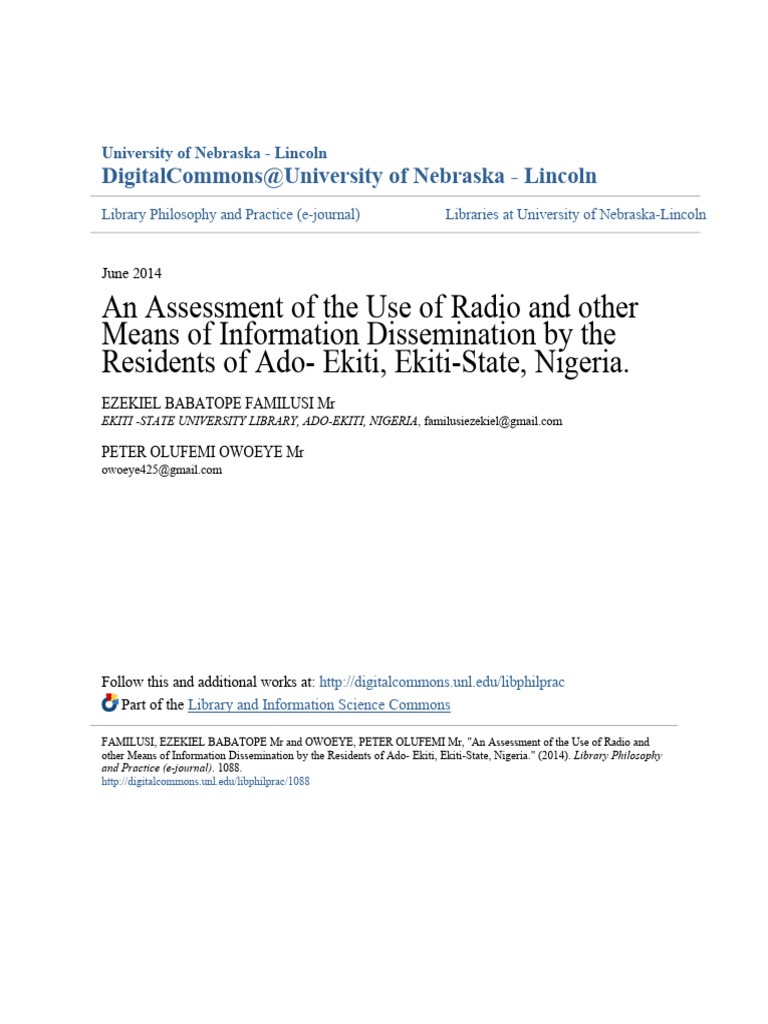 An Assessment of The Use of Radio and Ot | PDF | Academic Degree | Internet