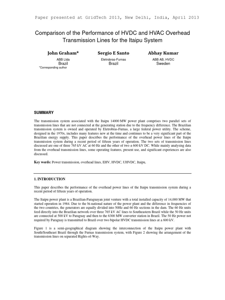 Comparison of The Performance of HVDC and HVAC Overhead Transmission ...