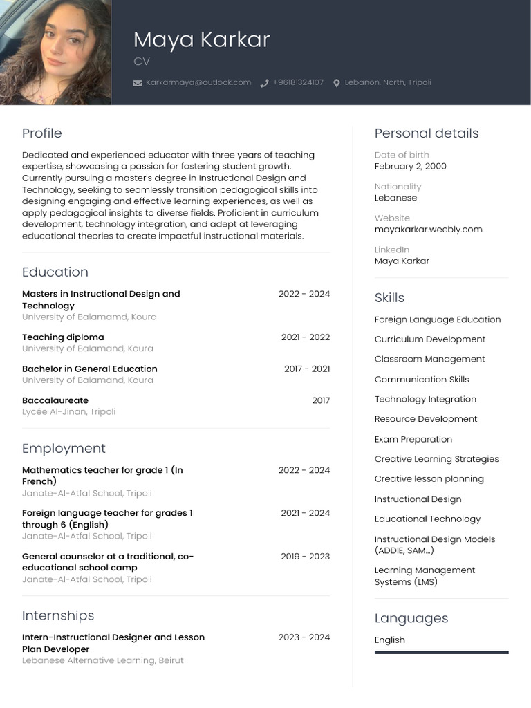 resume-maya-karkar | PDF | Instructional Design | Teachers