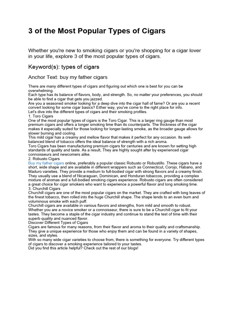 Top 3 Popular Cigar Types Explained | PDF | Cigar | Herbal And Fungal ...