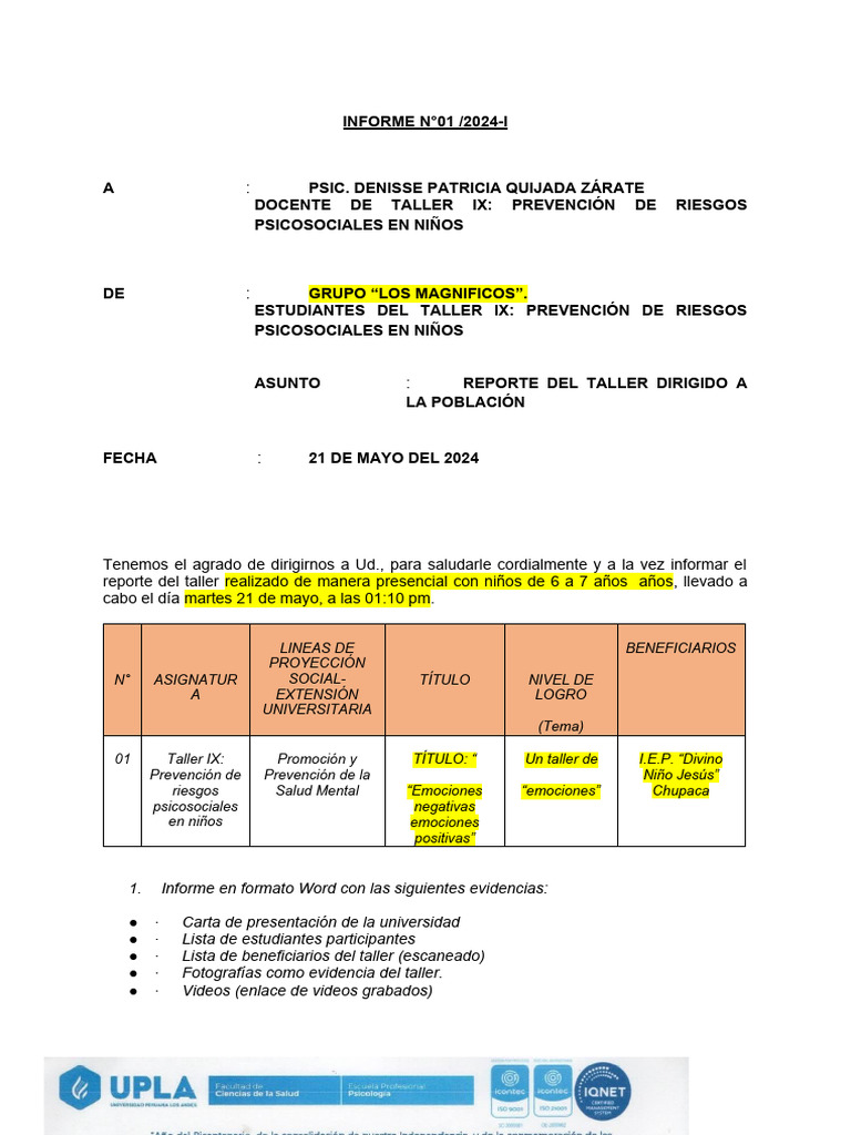 INFORME Taller | PDF