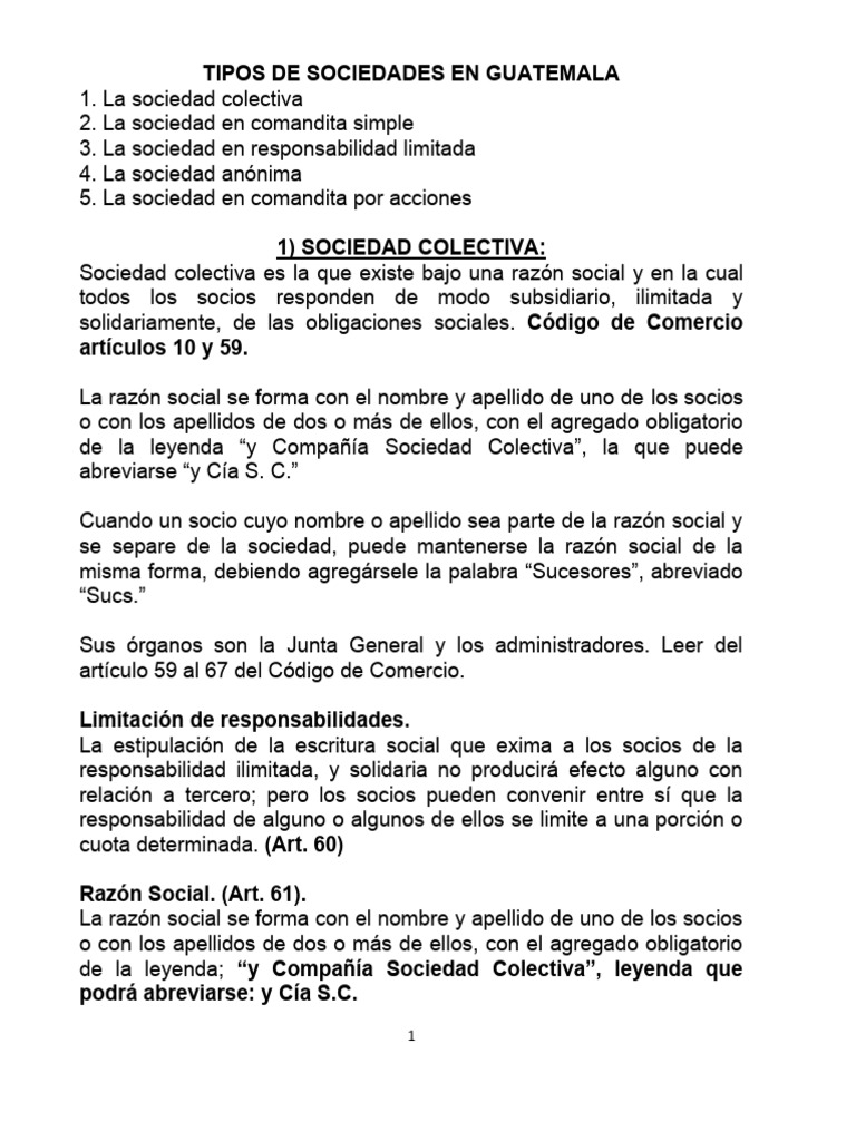 Sociedad Colectiva en Guatemala: Claves | PDF | Sociedad General | Business