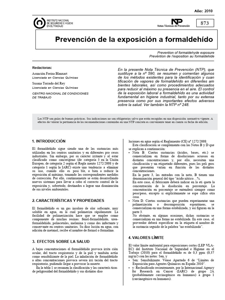 NTP 873 | PDF | Formaldehído | Ultravioleta