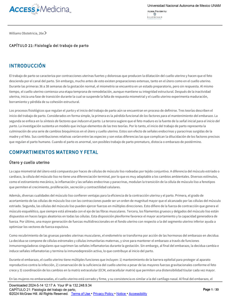 CAPÍTULO 21 - Fisiología Del Trabajo de Parto | PDF | Parto | Receptor (Bioquímica)