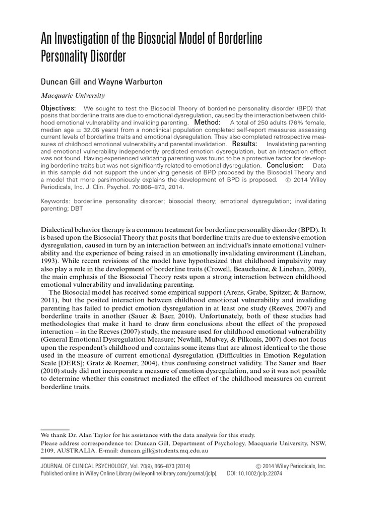 Biosocial Model of Borderline Personality Disorder | Download Free PDF ...