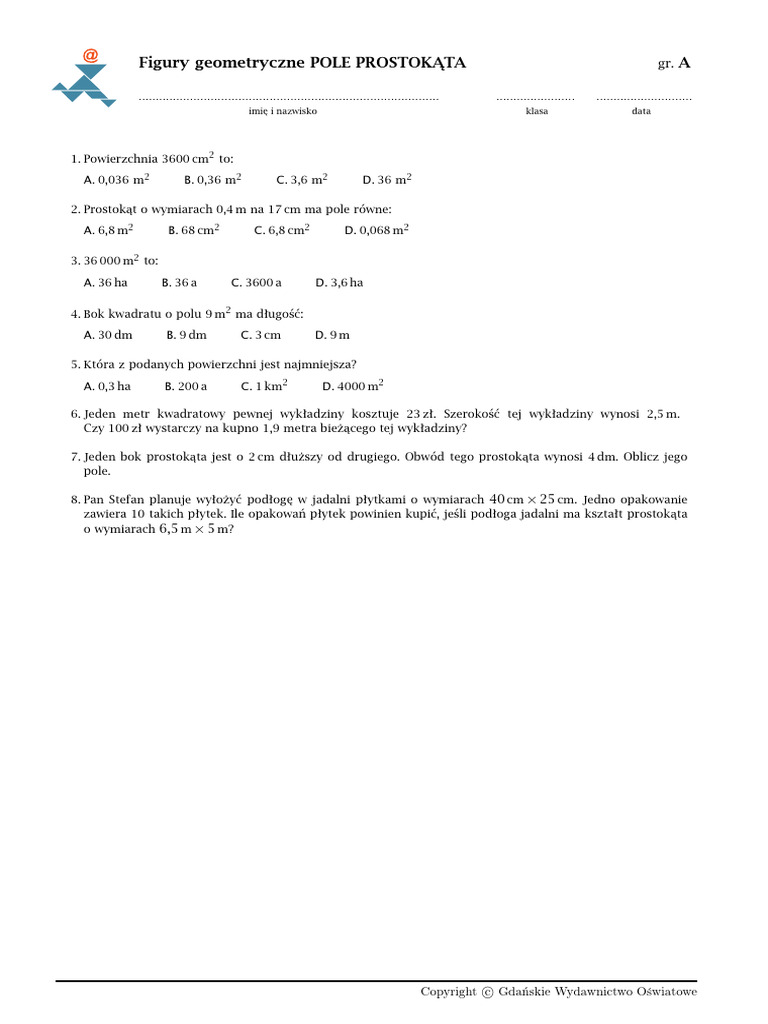 Figury Geometryczne POLE PROSTOKĄTA JEDNOSTKI POLA | PDF