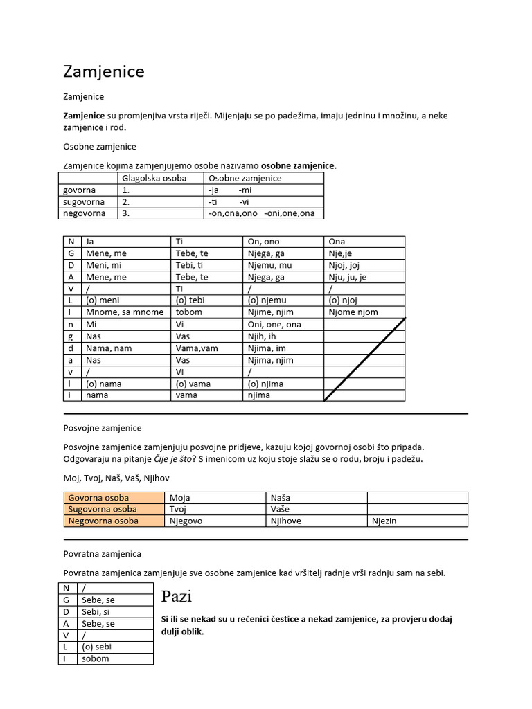 Zamjenice I Brojevi 7 | PDF