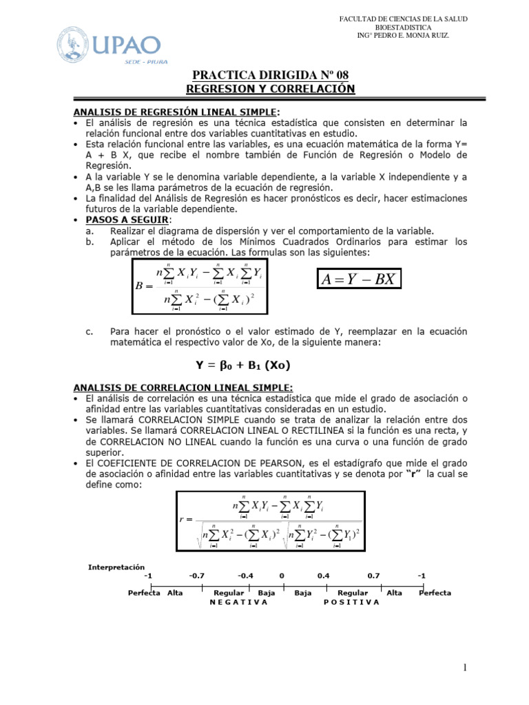 Practica Dirigida #08 Regresion y Correlacion | PDF | Análisis de regresión | Regresión lineal