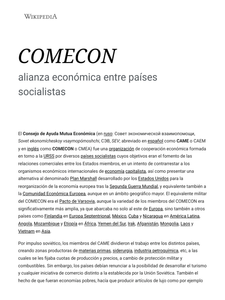 COMECON: Alianza Económica Socialista | PDF | Ciencias Políticas ...