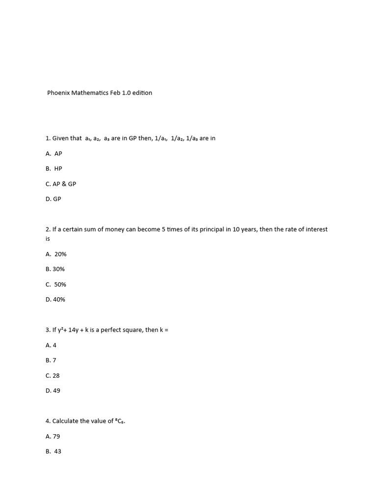Phoenix Mathematics Feb 1 | PDF | Rational Number | Volume