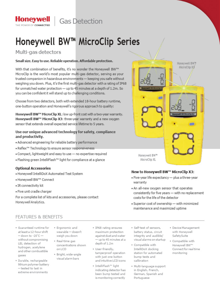 Honeywell BW™ MicroClip X3 Multi Gas Detector | Download Free PDF | Sensor