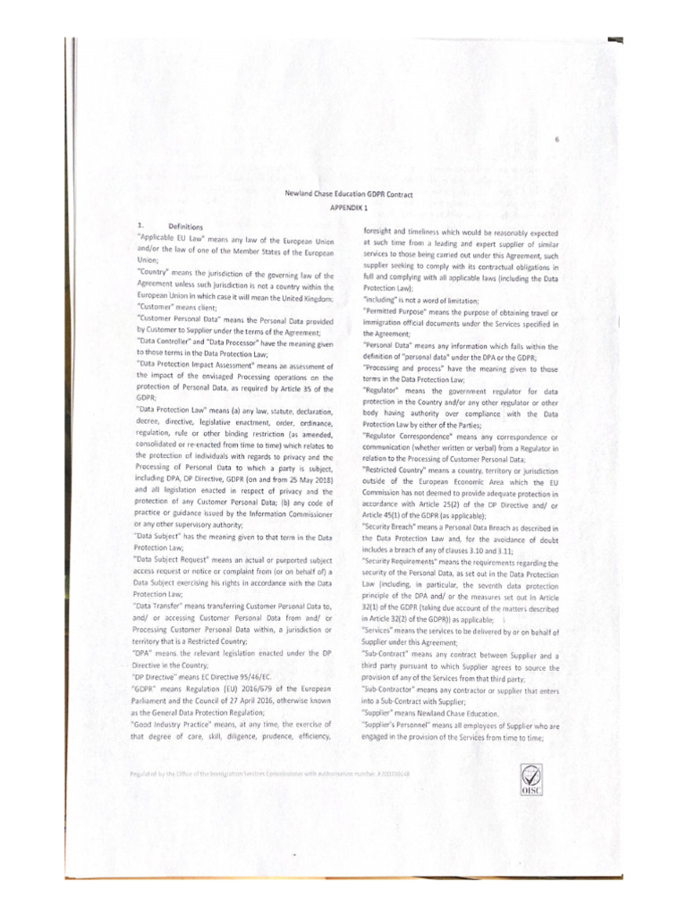Newland Chase Education GDPR Contract | PDF