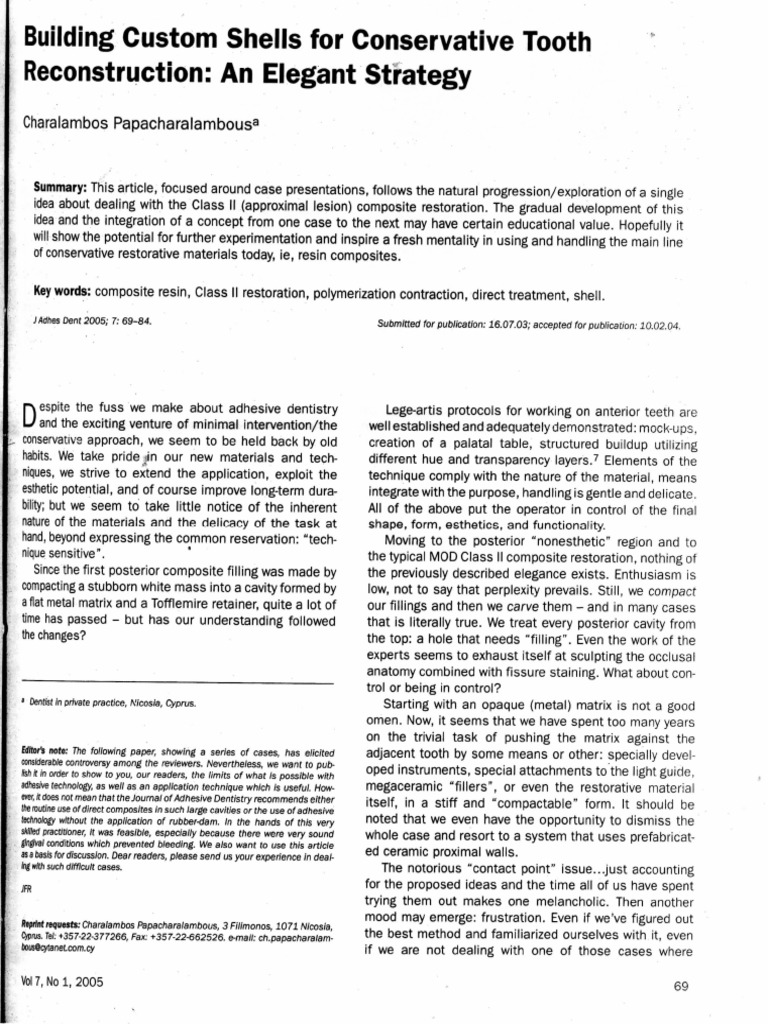 Custom Shells for Class II Restorations | PDF | Mouth | Tooth