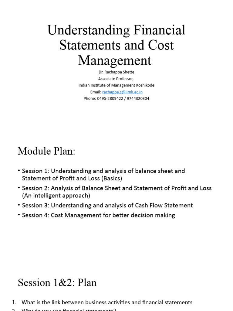 Session 1 2 Understanding And Analysis Of Balance Sheet P L May