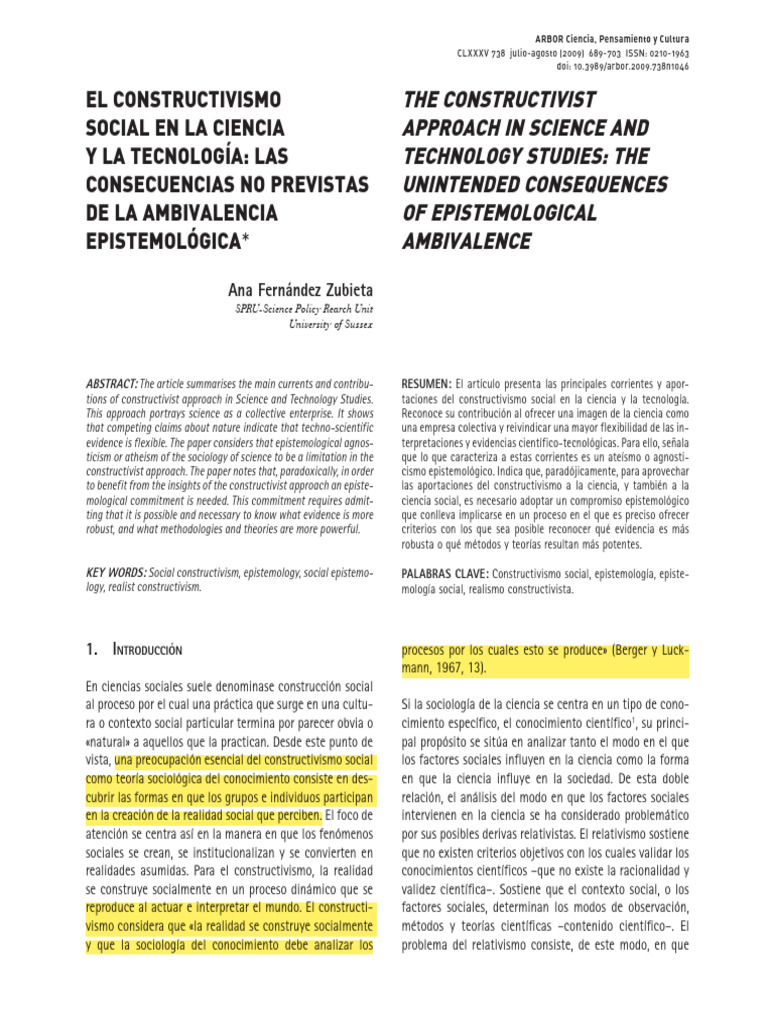 El Constructivismo Social en La Ciencia. Artículo | PDF | Sociología ...