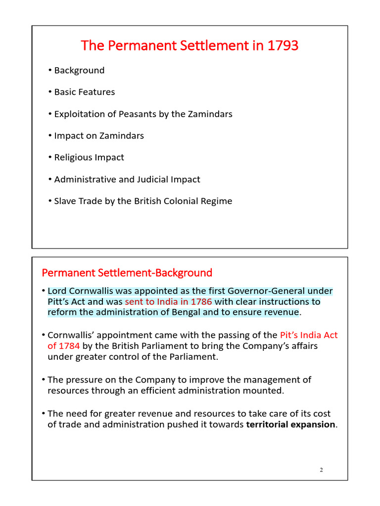 Topic 5 The Permanent Settlement | PDF | Economies