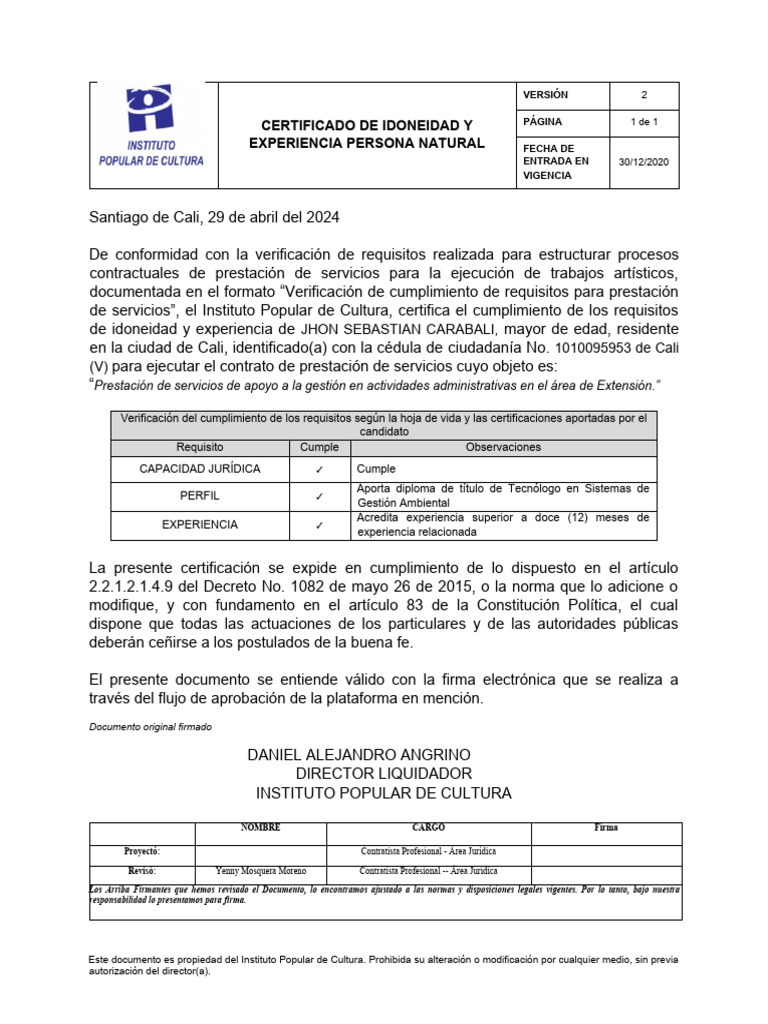 6. Certificado de idoneidad y experiencia | Descargar gratis PDF ...