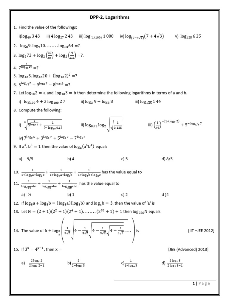 Logarithms DPP-2 | PDF | Logarithm | Functions And Mappings
