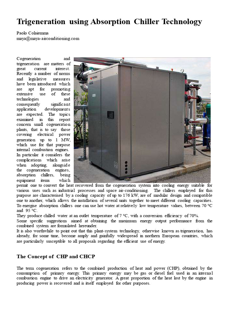 Trigeneration Using Absorption Chiller Technology | PDF | Cogeneration ...